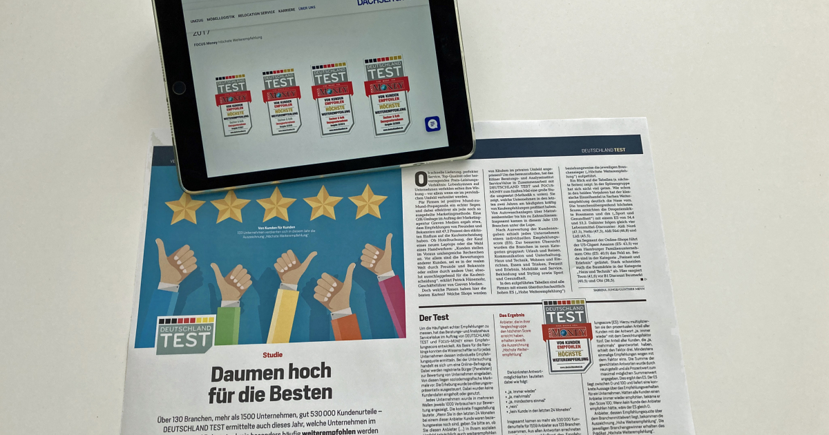 Auszeichnung "Höchste Weiterempfehlung"